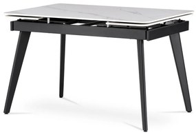 AUTRONIC Jídelní stůl 120+30+30x80 x 76 cm, keramická deska bílý mramor, kov, černý matný lak