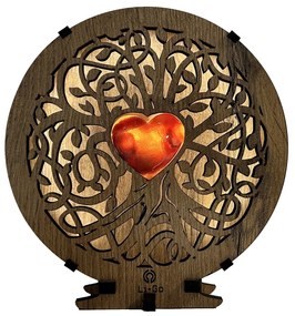 Li-Go "Strom života s achátovým srdcem" lampa s dvojitým podsvícením 20x22cm provedení povrchu: dub