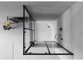 Mexen Rio, čtvercový sprchový kout 90(dveře)x90(dveře)x190 cm, 5mm čiré sklo-vzor pásky, černý profil + bílá sprchová vanička RIO, 860-090-090-70-20-4510