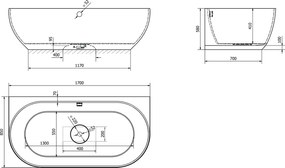 Polysan Pagoda vana nástěnná 170 x 85 cm litý mramor bílá šedá mat 72976.32