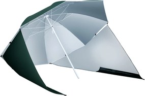 Outsunny 2-v-1 Slunečník na Pláž a Plážový Stan Tmavě Zelený Φ210xH222cm | Aosom