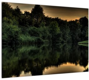 Skleněný obraz jezera u lesa (70x50 cm)