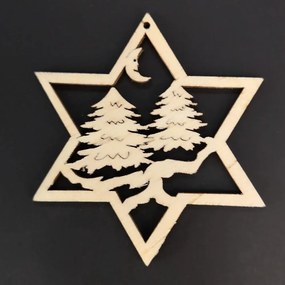 AMADEA Dřevěná ozdoba hvězda se stromy 8 cm