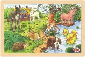 GOKI Dřevěné puzzle Mláďata na statku / 24 dílků / od 3 let