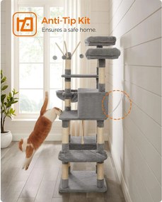 Feandrea kočičí škrabadlo, XXL kočičí dům, 164 cm, světle šedé