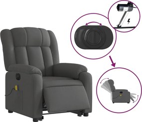 Elektrické zvedací masážní polohovací křeslo tmavě šedé textil 3205353