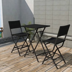 vidaXL 3dílný skládací bistro set ocel polyratan [42871] Barva: Černá