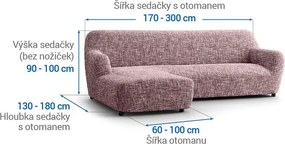 Bielastické potahy GRAFITI NOVÉ kaštanově hnědé sedačka s otomanem vlevo (š. 170 - 300 cm)