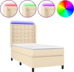 Box spring postel s matrací a LED krémová 90x200 cm textil 3138610