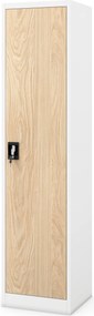 Kovová kancelářská skříň na spisy a dokumenty, bílá/dub sonoma, 450x1850x400 mm: ALEX Eco Design