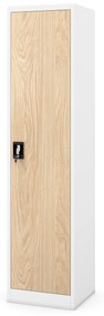 Plechová skříň ALEX, 450 x 1850 x 400 mm, Eco Design: bílá/ dub sonoma