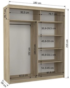 Šatní skříň s posuvnými dveřmi Olivier - 180 cm Barva: Bílá/Černá