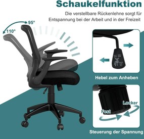 Costway Kancelářské křeslo ergonomické otočné křeslo se sklopnými područkami
