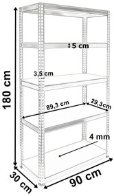 Regál CONOR 180x90x30 cm stříbrný