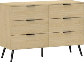 HOMCOM Komoda se 6 zásuvkami Moderní design s protišmykovým zajištěním 110Š x 40H x 75V cm Dřevěný vzhled
