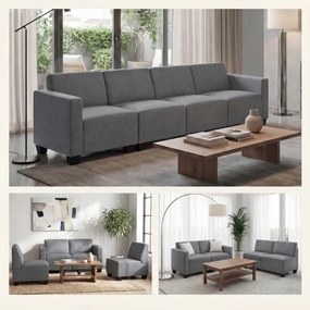 Modulární 4místná rozkládací pohovka Lyon, látka/textil ~ šedá