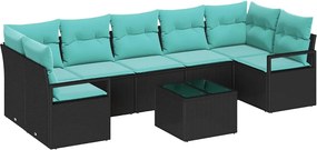 Set pohovek 8 ks 7-Počet míst Černá a tyrkysová polyratan 3346306