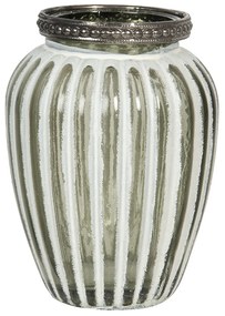 Skleněný svícen s kovovou ozdobou Satin - Ø 8*11 cm