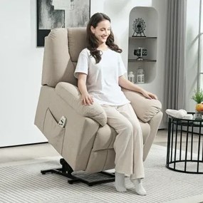 HOMCOM relaxační křeslo s masážní funkcí a vyhříváním, elektrické s nastavitelným opěradlem, USB porty, dálkové ovládání, béžové