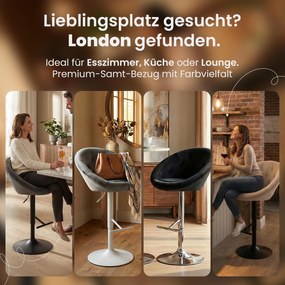 Barová židle London samet - černý rám - tmavě šedá