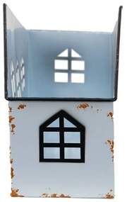 Krémový antik kovový svícen ve tvaru domku na čajovku – 36x12x18 cm