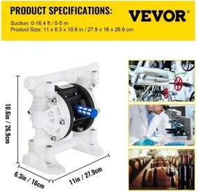 Vzduchové dvojité membránové čerpadlo 26,5 l/min 6,9 bar Polypropylenové membránové