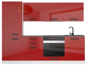 Kuchyňská linka Belini Premium Full Version 240 cm červený lesk s pracovní deskou SANDY