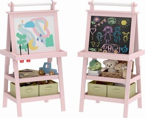 AIYAPLAY Dětský Easel 3 v 1 Dvousečný Magnetický Dětský Malířský Easel s Papírovým Rolem a Úložnými Košíky 59x48x118 cm Růžový | Aosom