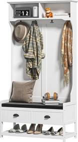 HOMCOM 2-in-1 Stojan na kabáty, Clothes Rack se 4 háčky, Skříňka s botníkem a policemi, Stojan na kabáty s protišmykovou ochrany, do předsíně, chodby,
