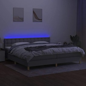 Box spring postel s matrací a LED světle šedá 200x200 cm textil 3134061