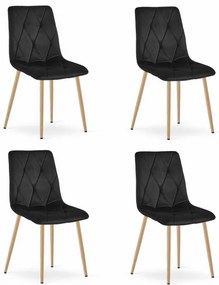Set čtyř jídelních židlí LIBRA sametové černé / dřevěné nohy (4 ks)