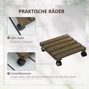 Outsunny sada 2 válečků na rostliny na kolečkách s brzdami 30x30cm tmavě hnědá pro vnitřní i venkovní použití | Aosom.de