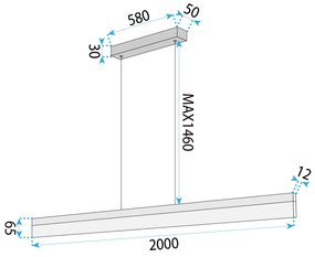 Toolight Toolight, LED stropní svítidlo 200cm, 48W, 4000K, APP1697-CP, zlatá matná, OSW-07893