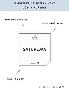 Samolepka na kořenky SATUREJKA průhledná 5 × 5 cm tučné písmo