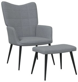 Relaxační židle se stoličkou světle šedá textil