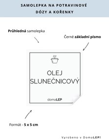 Samolepka na láhev OLEJ SLUNEČNICOVÝ – průhledná, 5 x 5 cm, základní písmo
