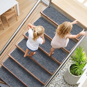 Costway 15 Koberce na schody Protiskluzové koberce na schody 76 cm – světle šedá
