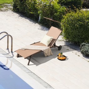 Costway Venkovní lehátko Patio Lehátko s kolečky Kovové plážové lehátko hnědé