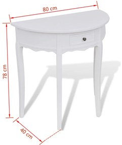 Bílý půlkruhový konzolový stolek se zásuvkou