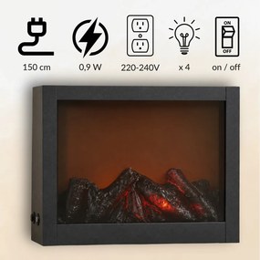 Dekorativní LED krb, kovový, 10 x 29 x 23 cm