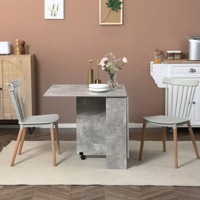 HOMCOM Skládací jídelní stůl s kolečky, skládací křídla a police pro 4-6 osob 75x140x74 cm šedý cement