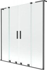 Mexen Velar L Duo, 2-křídlová posuvná vanová zástěna 160 x 150 cm, 8mm čiré sklo, grafitová, 896-160-003-02-95