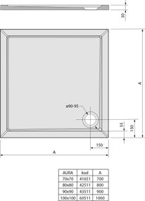 Polysan Aura sprchová vanička 90 x 90 m  litý mramor bílá  litý mramor