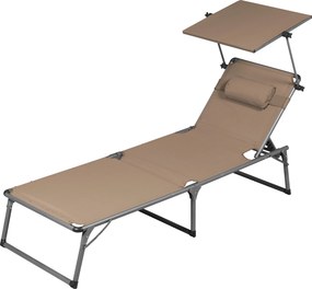 Livarno® Hliníkové polohovací lehátko se sluneční clonou Houston, šedohnědá