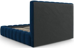 Královsky modrá sametová dvoulůžková postel MICADONI Kelp 160 x 200 cm s úložným prostorem