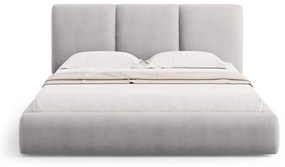 Světle šedá čalouněná dvoulůžková postel s úložným prostorem s roštem 180x200 cm Brody – Mazzini Beds