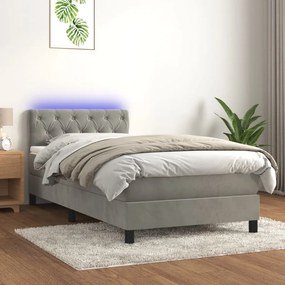 Box spring postel s matrací a LED světle šedá 80 x 200 cm samet 3134549