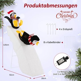 Costway Svítící vánoční dekorace bruslící tučňák, 120 cm