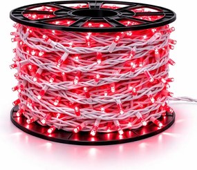 Easy Fix LED světelný řetěz, 100 m, venkovní, červený, 2000 diod, bílý kabel, IP44, cívka