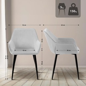 Sada 2 jídelních židlí Luena samet – světle šedá